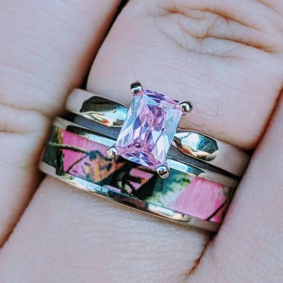 Kingsway Jewelry | Jewelry | 2 Pc Pink Camo Ring Set Cubic Zirconia ...